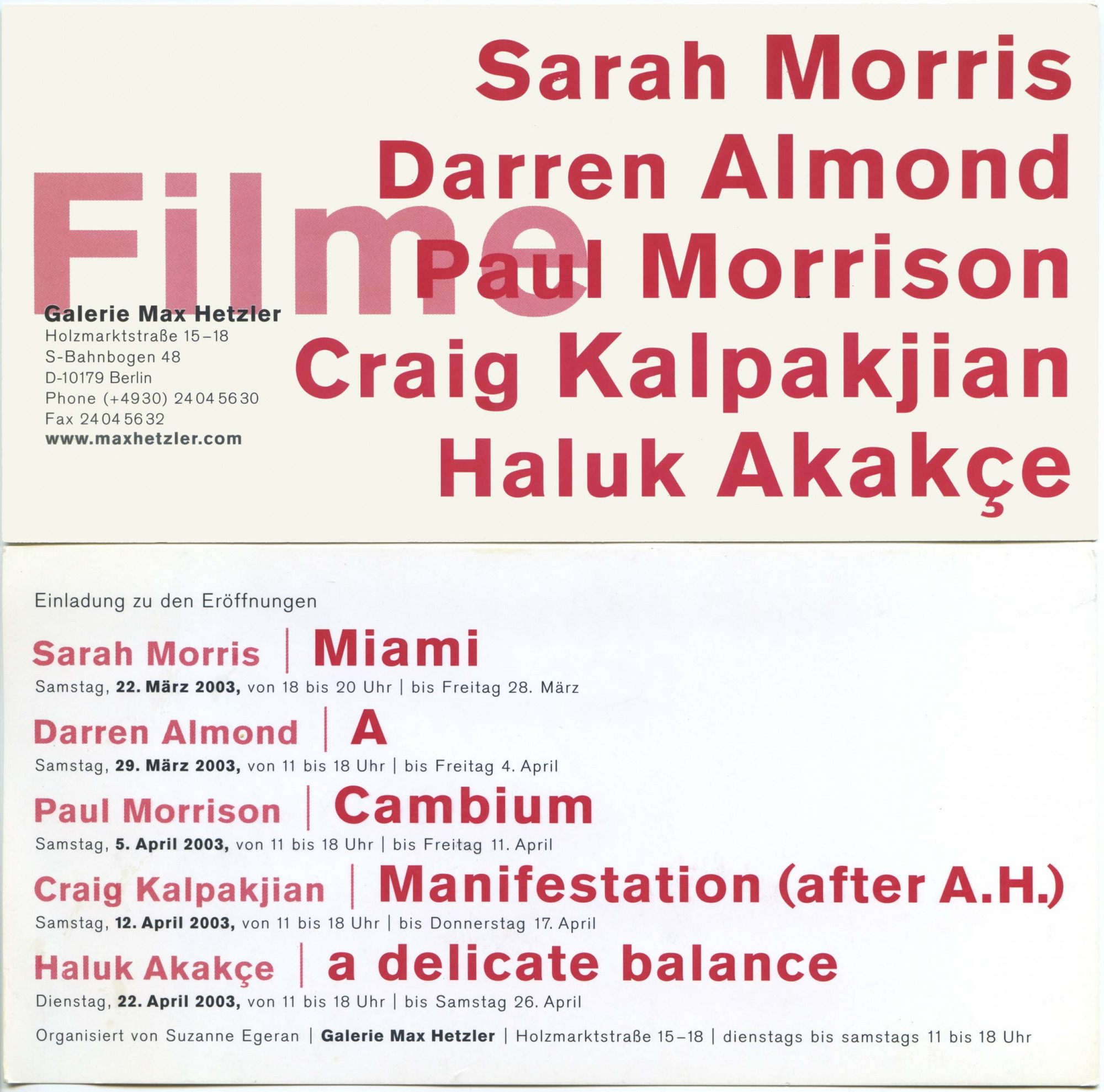 Craig Kalpakjian | Filme: Sarah Morris, Darren Almond, Paul Morrison ...